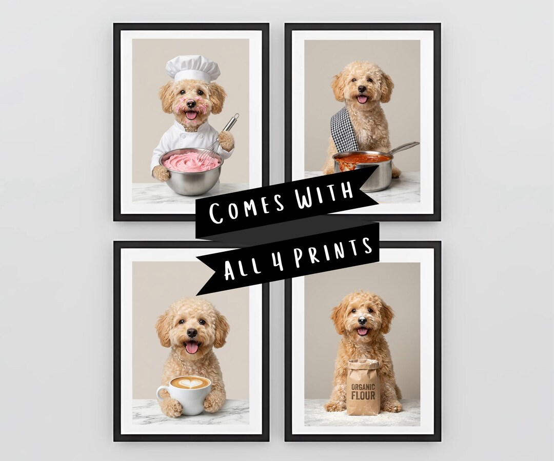 Custom Dog Kitchen Portraits (set of 4) – Funny Pet Chef Art Print With ...