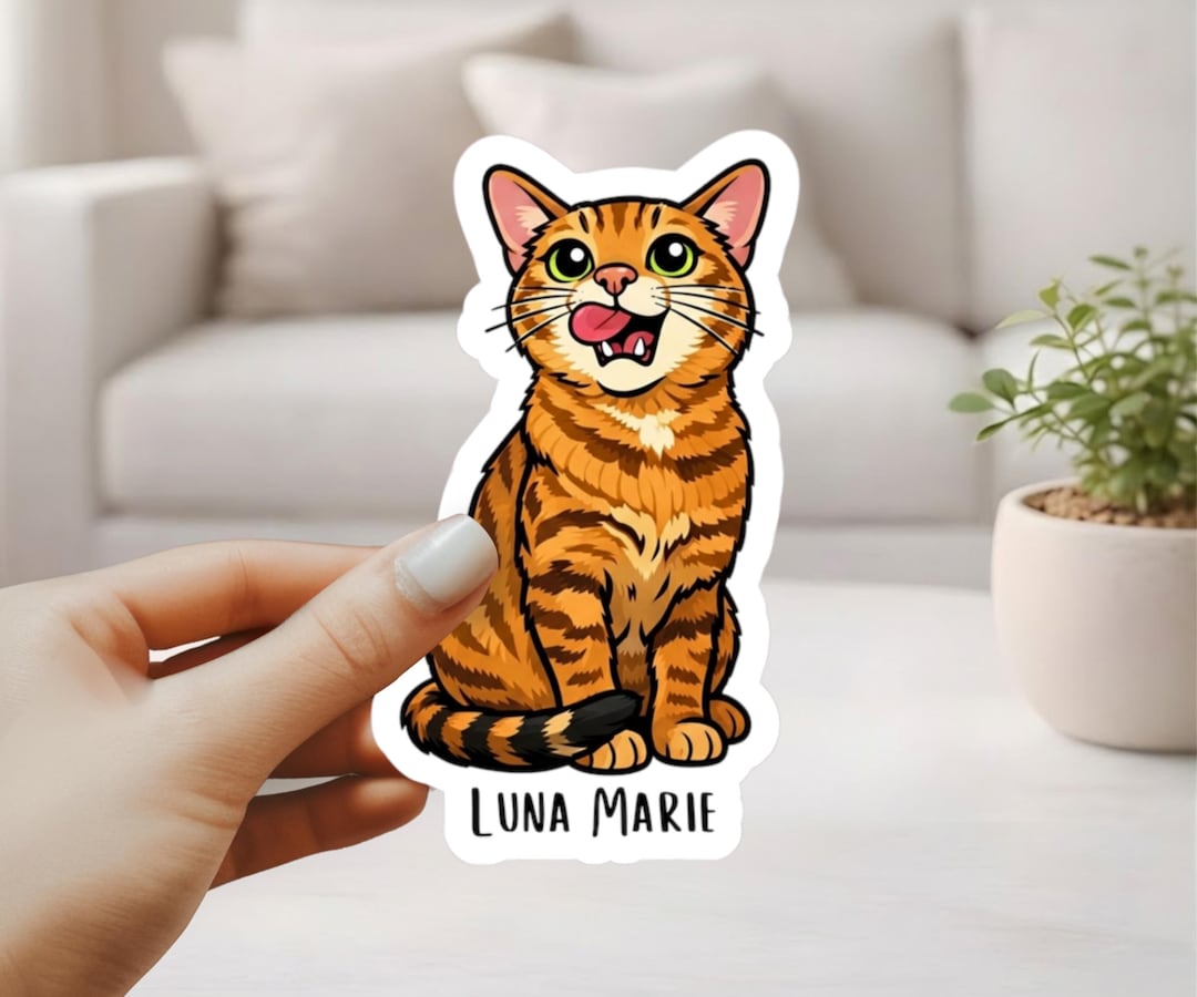 Custom Cat Sticker From Photo – Personalized Cartoon Cat Decal - Hand ...