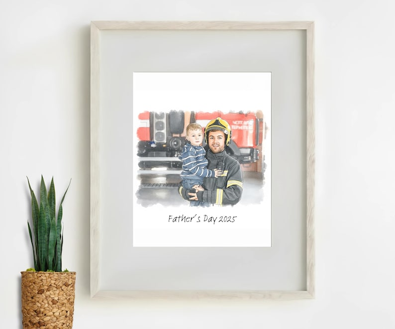 Custom Firefighter Portrait - Firefighter Gift Idea - Watercolor Photo ...