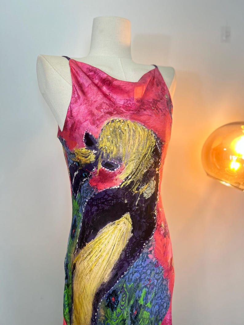Vintage Y2K Peacock Print Art Dress | Handkerchief Hem Slip Dress - Etsy