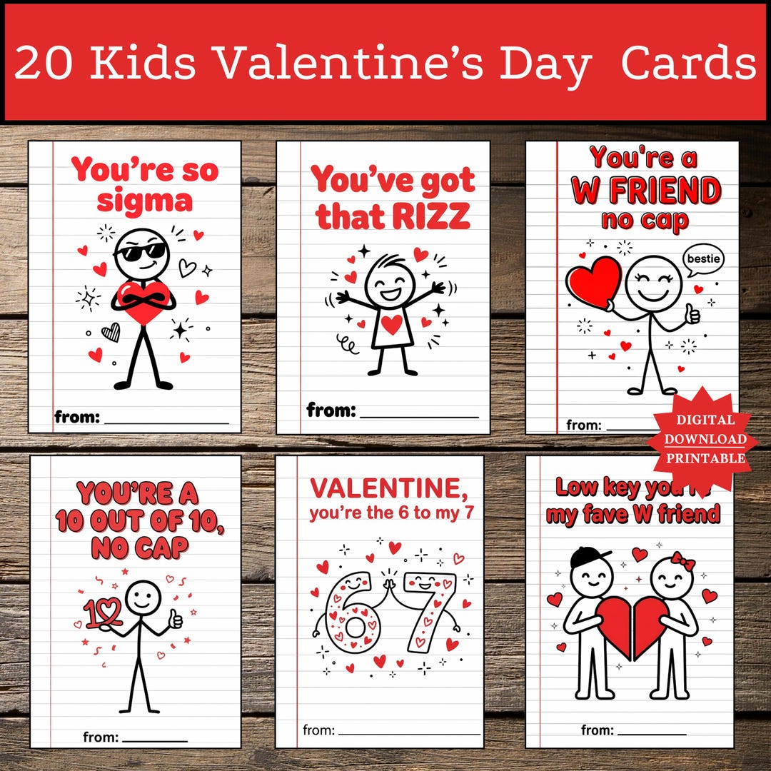 Kids Valentine’s Day Cards, Gen Alpha Slang Valentines, Funny School ...