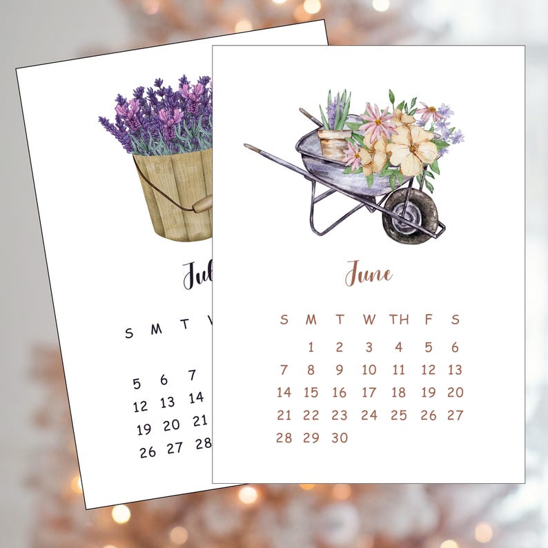 2026 Watercolor Mini Calendar, Flower Market, Botanical Printable, 5x7 ...