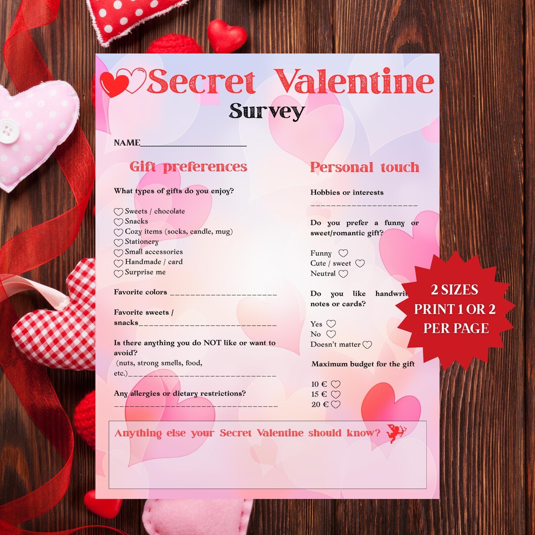 Secret Valentine Survey, Printable Valentine Gift Exchange ...