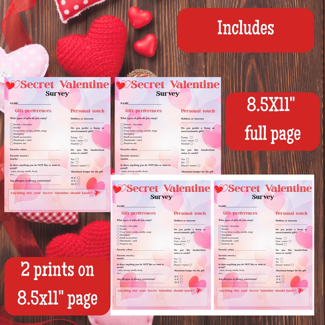 Secret Valentine Survey, Printable Valentine Gift Exchange ...