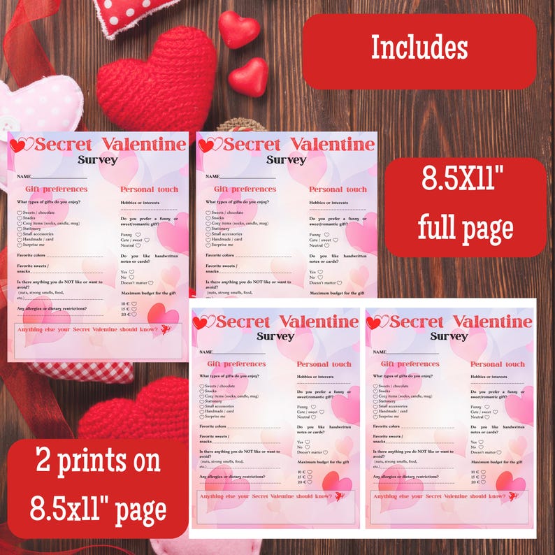 Secret Valentine Survey, Printable Valentine Gift Exchange ...