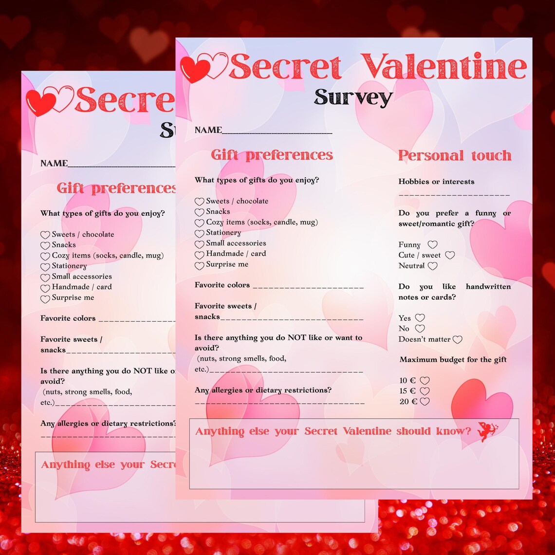 Secret Valentine Survey, Printable Valentine Gift Exchange ...