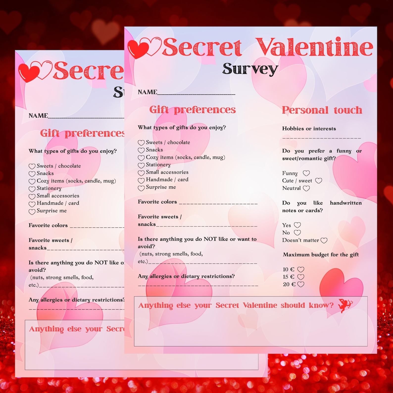 Secret Valentine Survey, Printable Valentine Gift Exchange ...