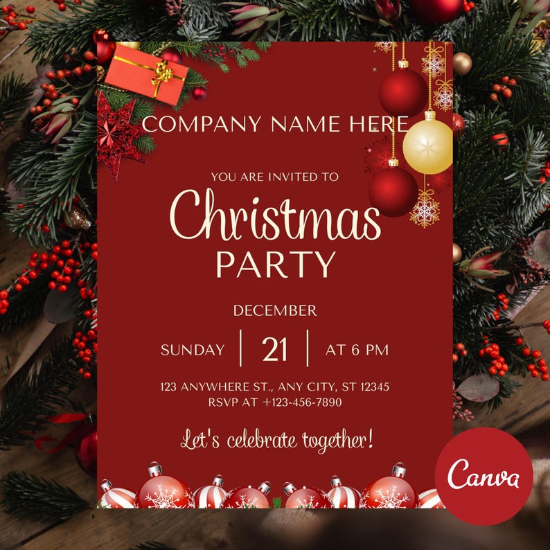 Work Holiday Party Invitation, Company Christmas Party, Editable Canva ...