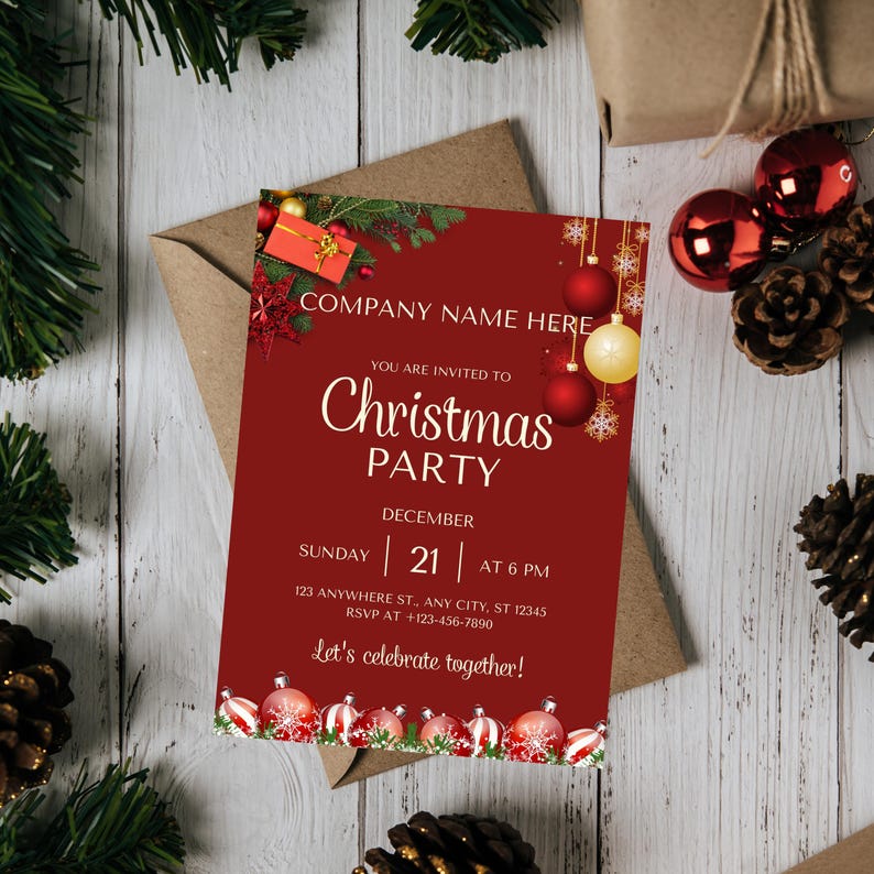 Work Holiday Party Invitation, Company Christmas Party, Editable Canva ...