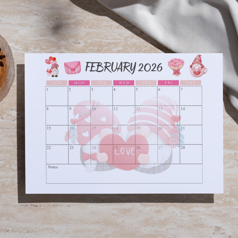 Printable 2026 Gnome Calendar, Monthly Planner PDF, Seasonal Gnome ...