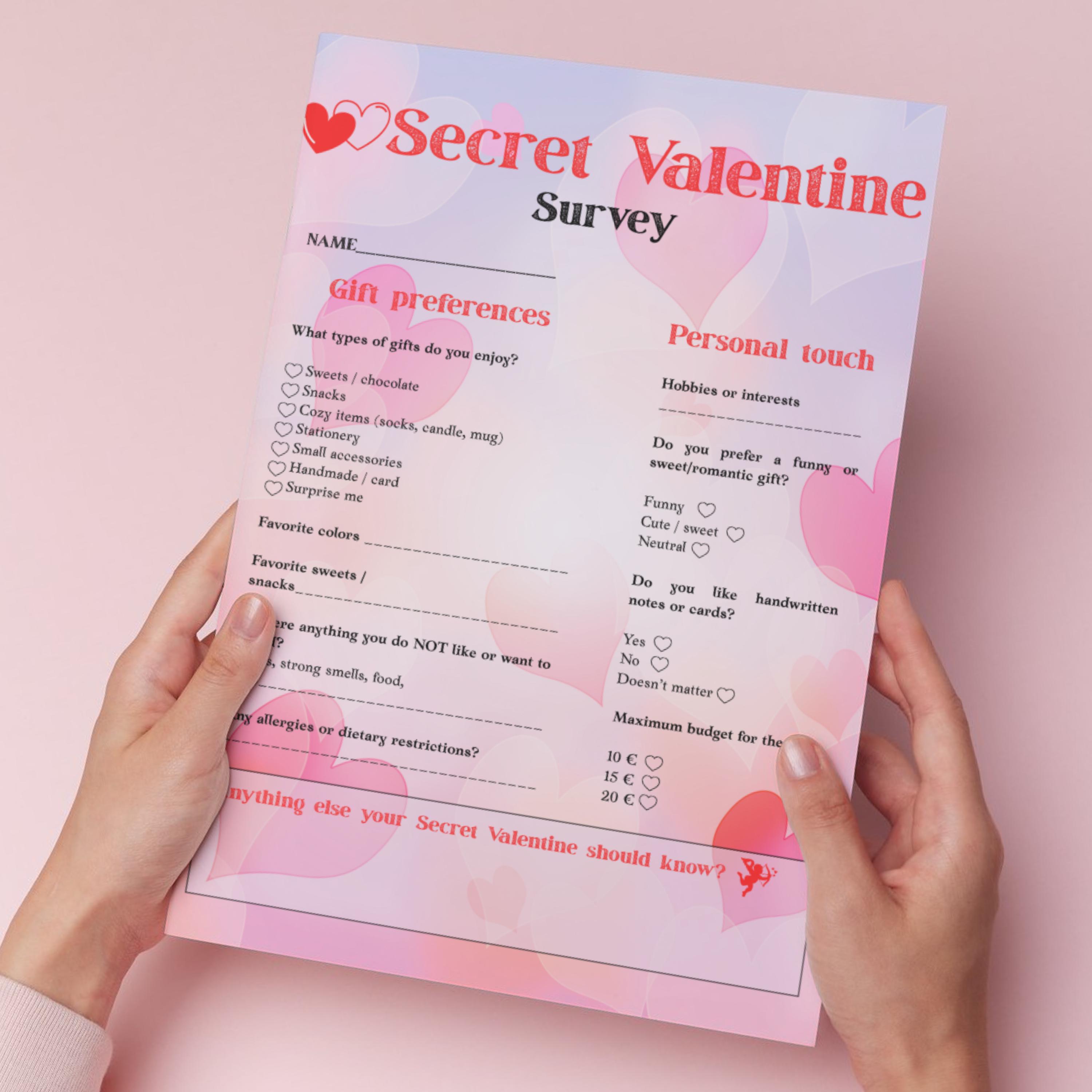 Secret Valentine Survey, Printable Valentine Gift Exchange ...