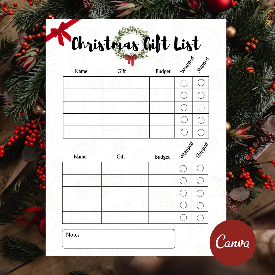 Christmas Gift List Tracker Template, Holiday Budget Planner, Printable ...