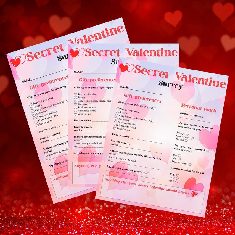 Secret Valentine Survey, Printable Valentine Gift Exchange ...