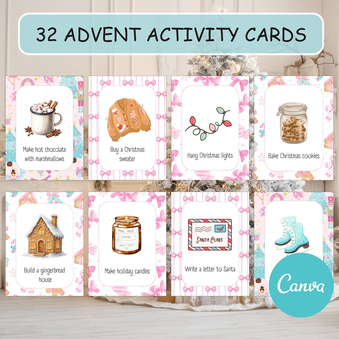 Editable Christmas Advent Activity Cards, Kids Holiday Countdown Tasks ...