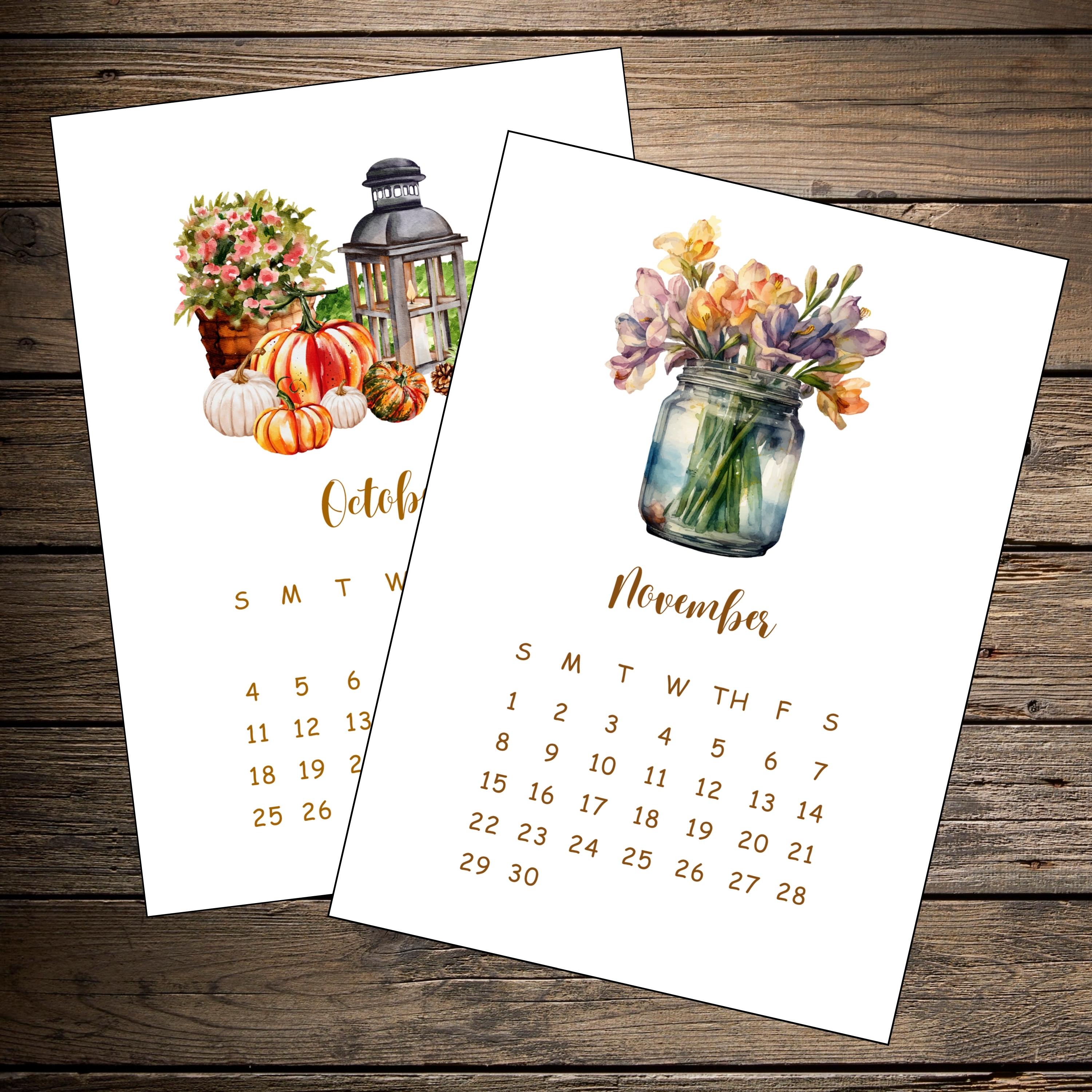2026 Watercolor Mini Calendar, Flower Market, Botanical Printable, 5x7 ...