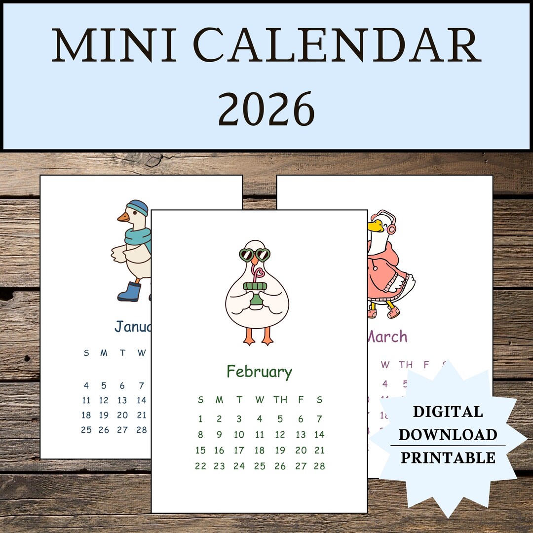 2026 Whimsical Silly Goose Mini Desk Calendar, 12 Month Printable ...