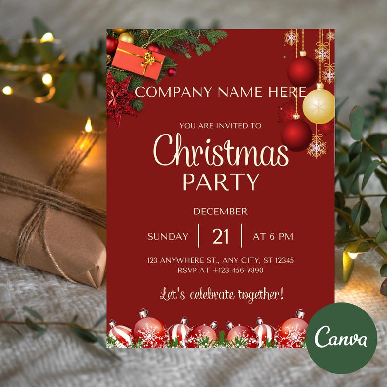 Work Holiday Party Invitation, Company Christmas Party, Editable Canva ...