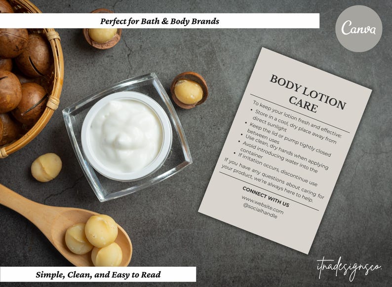 Body Lotion Care Card Template - Modern Serif Care Instructions ...