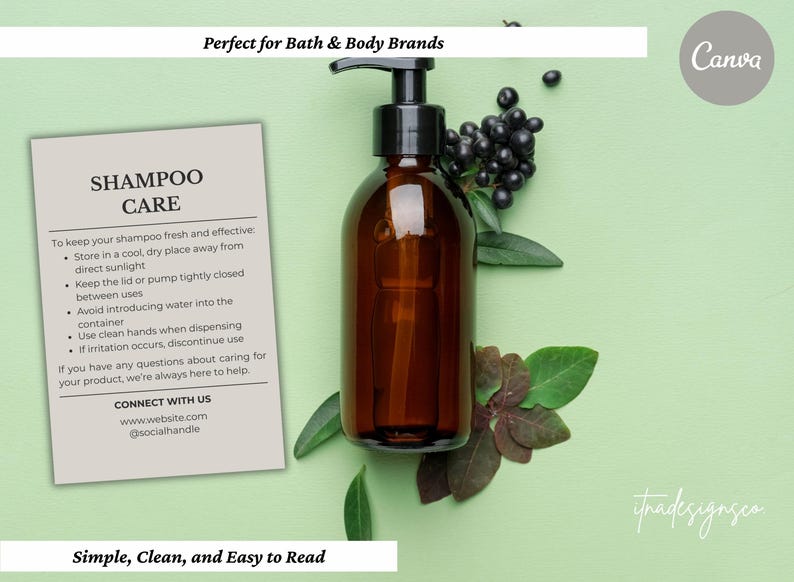 Shampoo Care Card Template - Hair Care Instructions, Editable 4x6 Canva ...