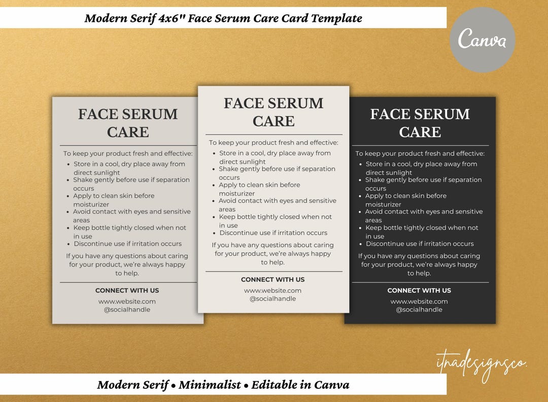Face Serum Care Card Template - Face Serum Instructions, Editable 4x6 ...
