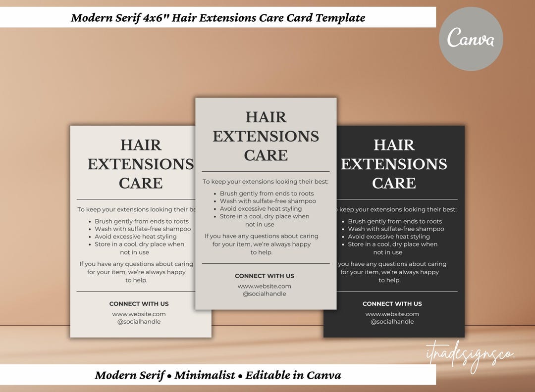 Hair Extensions Care Card Template -hair Extension Aftercare ...