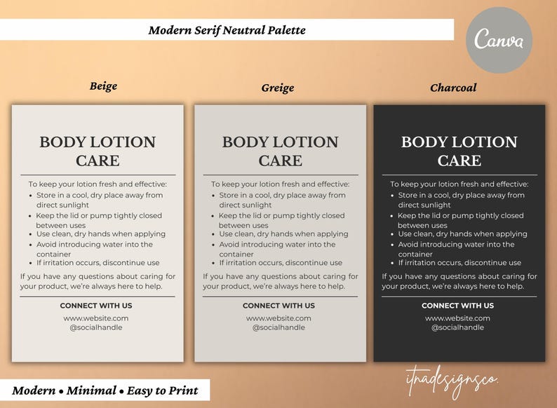 Body Lotion Care Card Template - Modern Serif Care Instructions ...