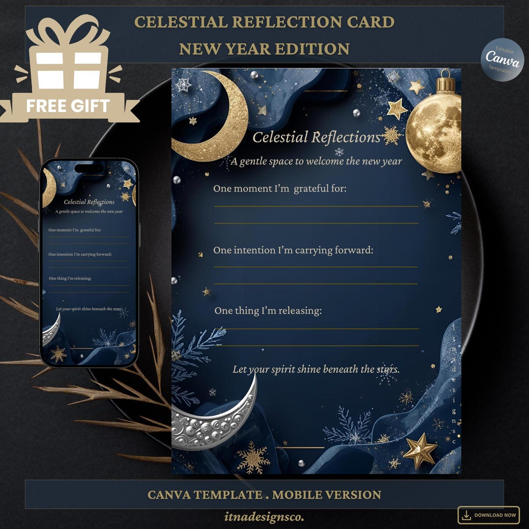FREE Celestial Reflection Card. New Year Journal Prompt Printable ...