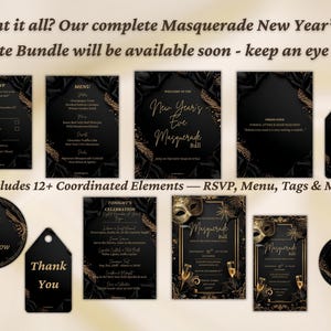 Masquerade New Year's Eve Menu Card – Black & Gold Canva Template ...