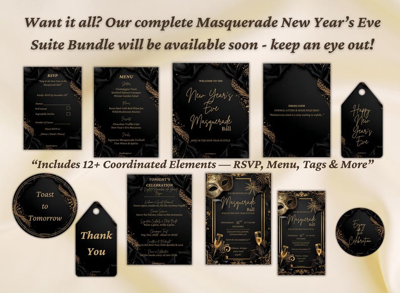Masquerade New Year's Eve Invitation – Black & Gold Canva Template ...