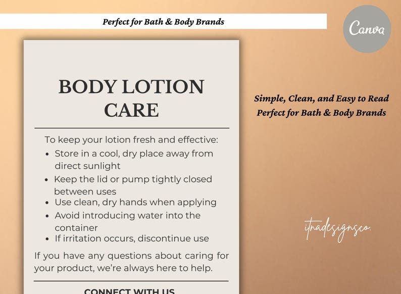 Body Lotion Care Card Template - Modern Serif Care Instructions ...