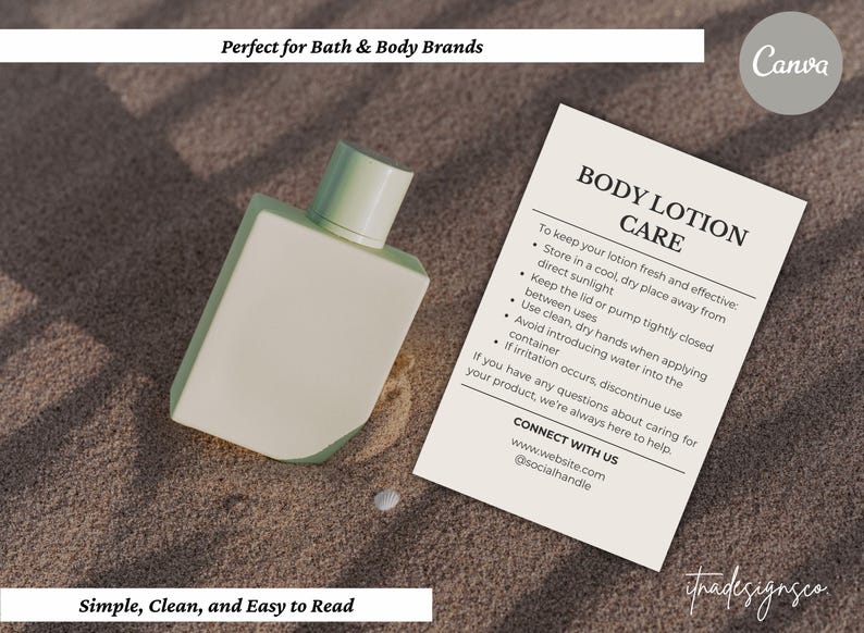 Body Lotion Care Card Template - Modern Serif Care Instructions ...