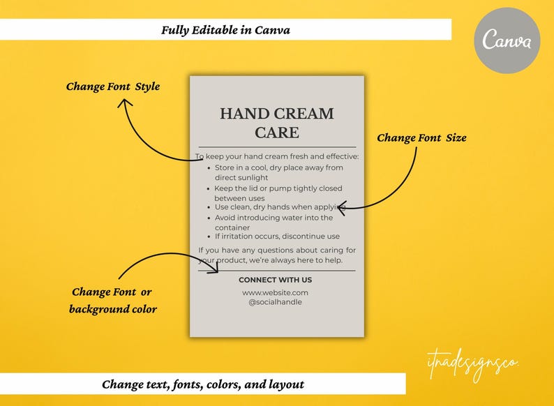 Hand Cream Care Card Template - Modern Serif Care Instructions ...