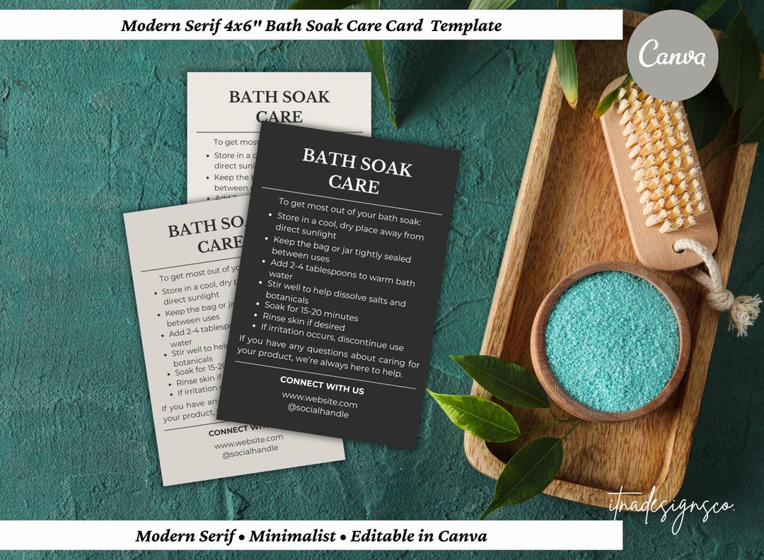 Bath Soak Care Card Template - Bath Salt Instructions, Editable 4x6 ...