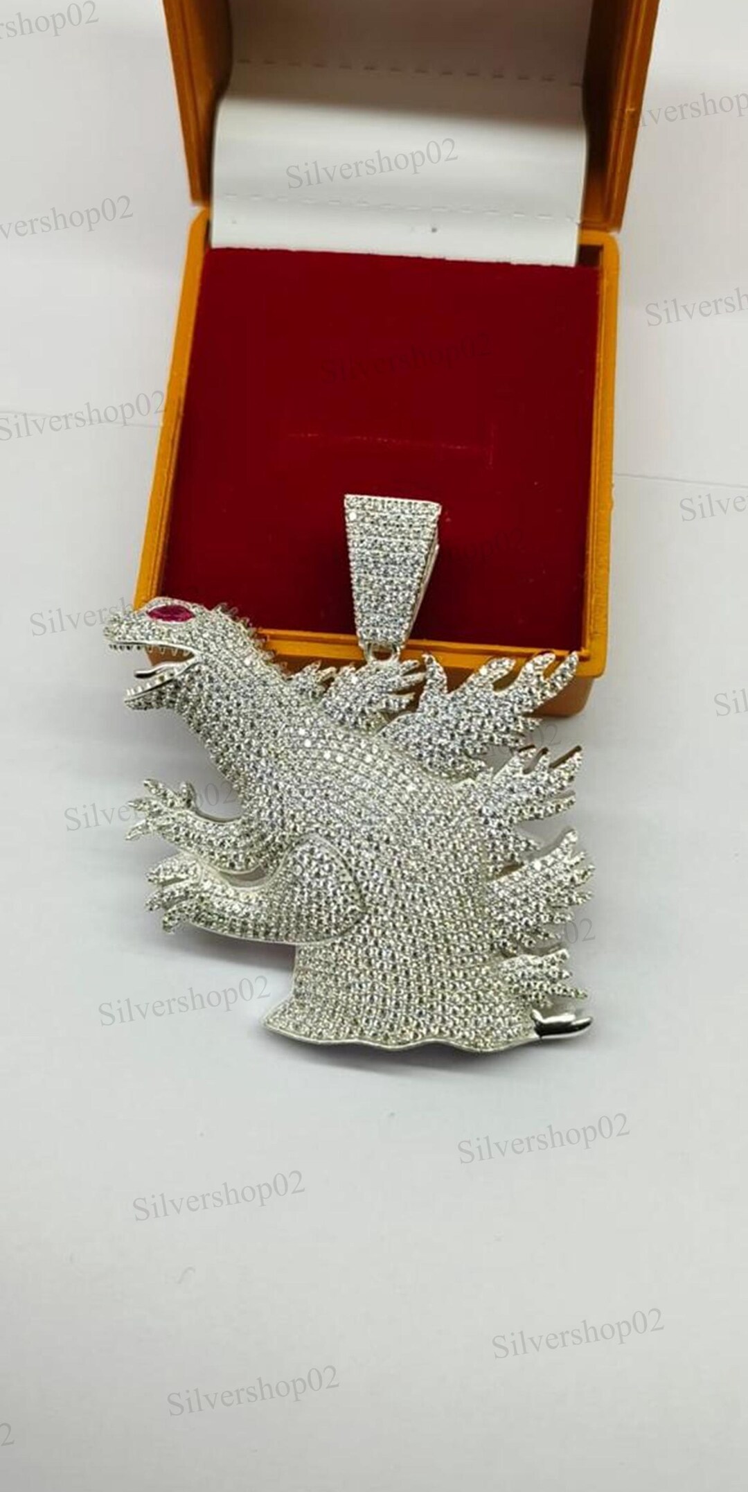 Iced Out Godzilla Pendant: 925 Sterling Silver Hip Hop Necklace - Etsy