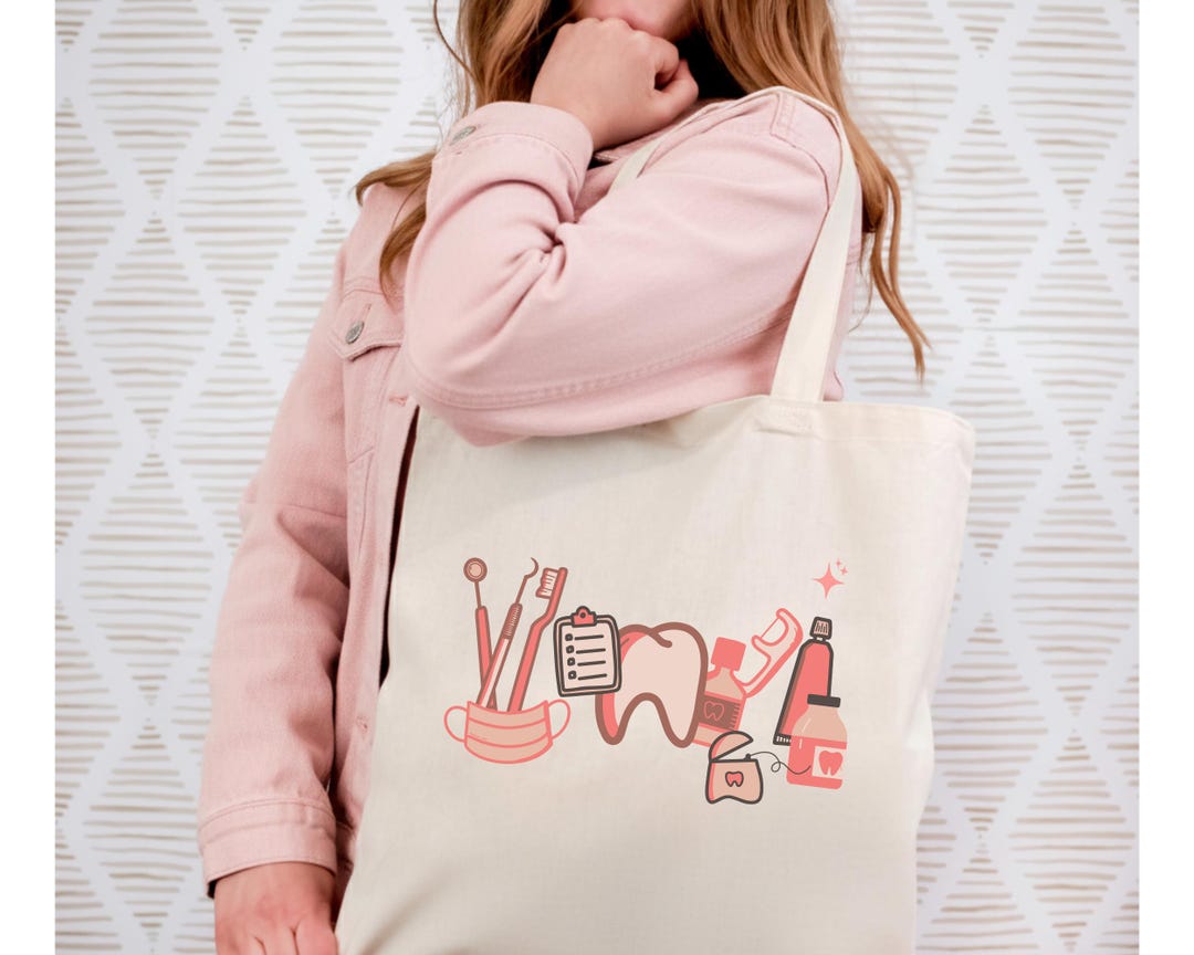 Canvas Bag With Teeth Design, Cute Dentist Tote Bag, Gift for Dental ...