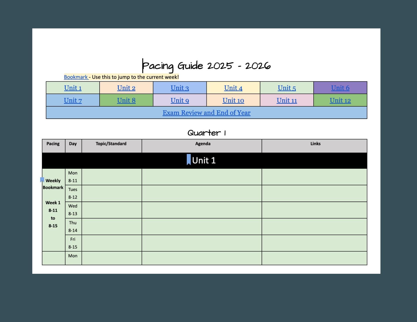 Pacing Guide/planner for Teachers 2025-2026, Google Docs Instant ...