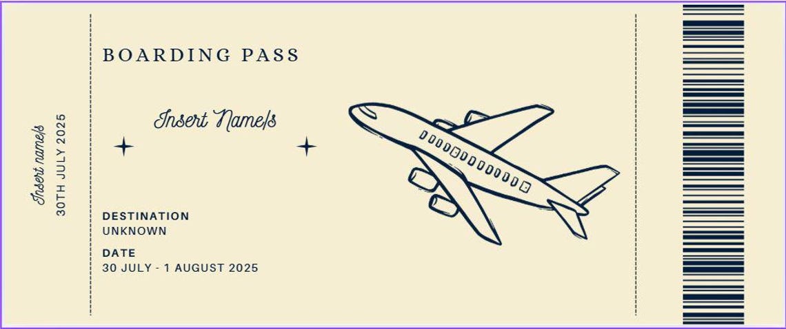 Editable Boarding Pass Template | Vacation Reveal, Travel Ticket (canva ...