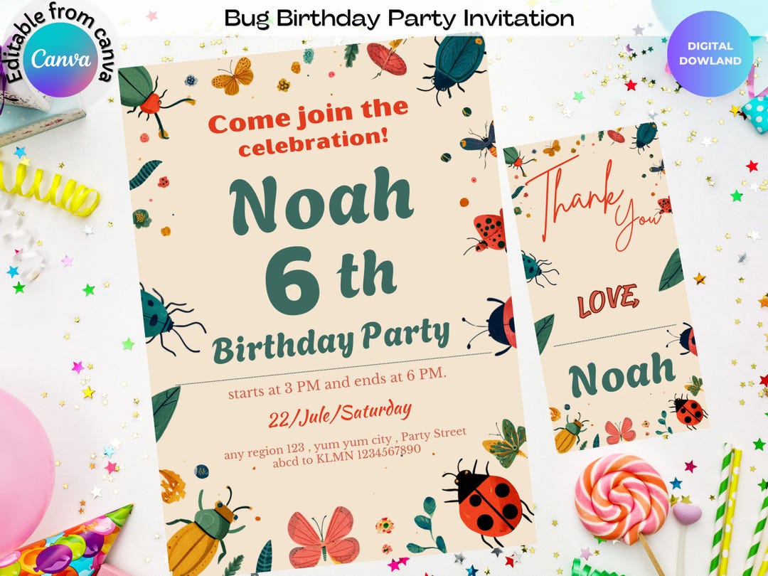 Bug Birthday Party Invitation: Editable Outdoors Kids Invite (digital ...
