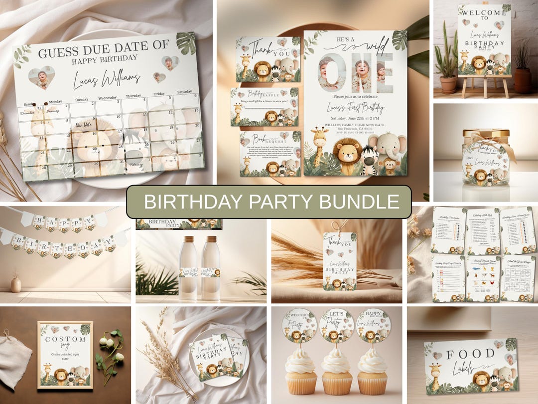 Wild One Birthday Invitation Bundle, Photo Birthday Decor, Safari First ...