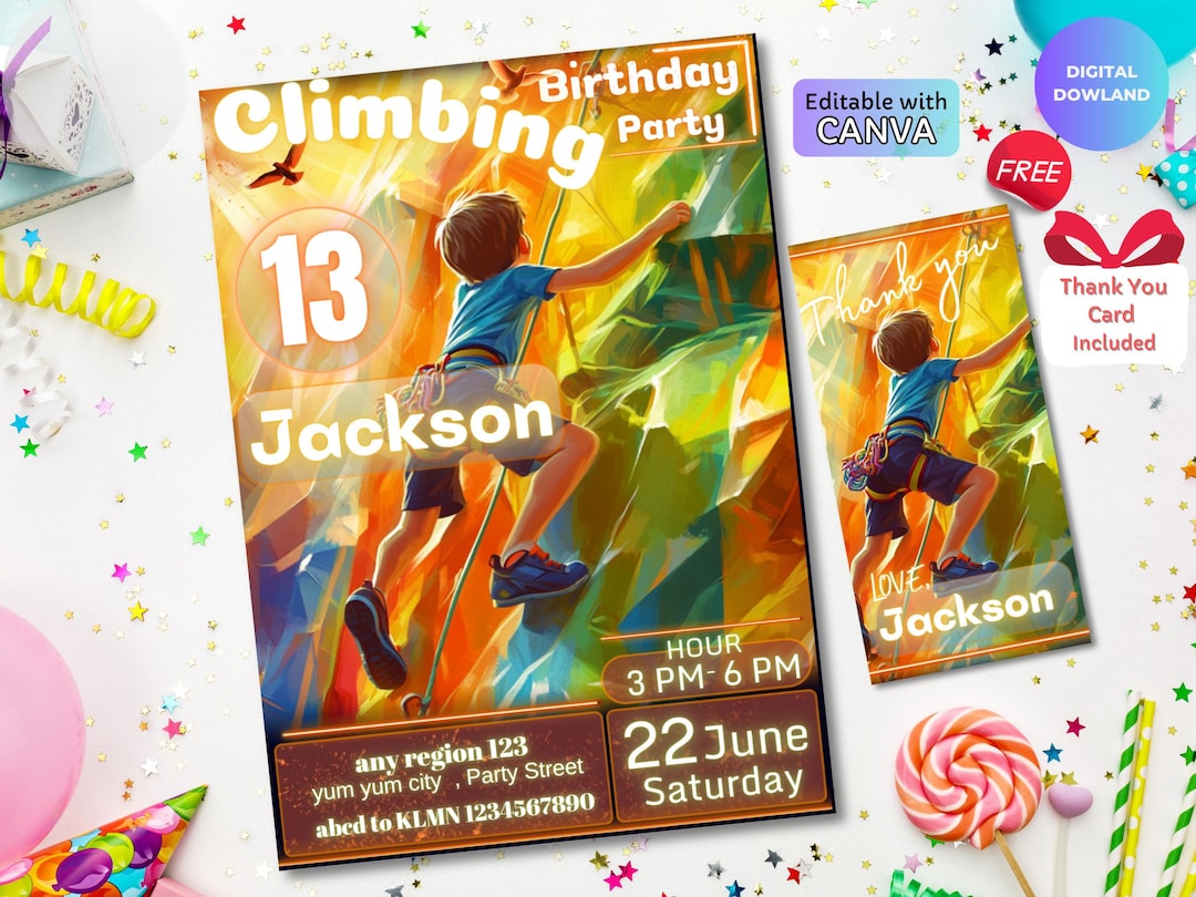 Editable Rock Climbing Birthday Invitation, Wall Climb Party Invite ...