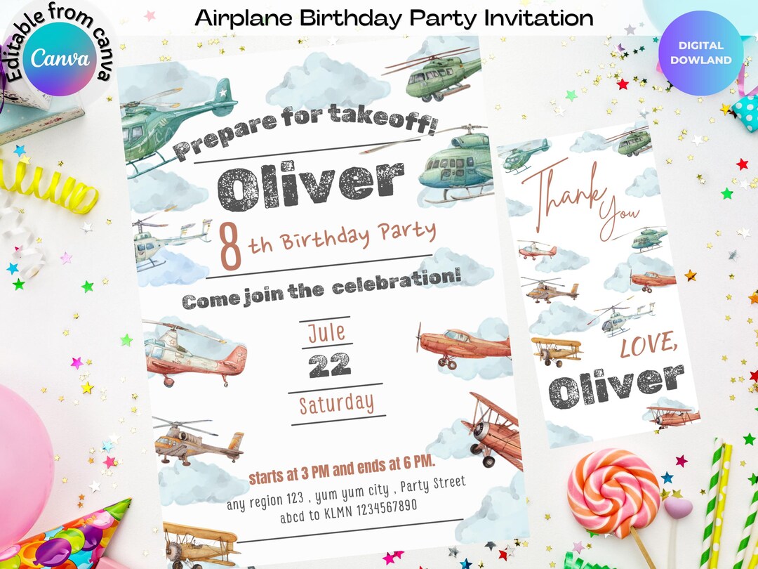Airplane Birthday Invitation: Boys Flight Party (editable Template) - Etsy