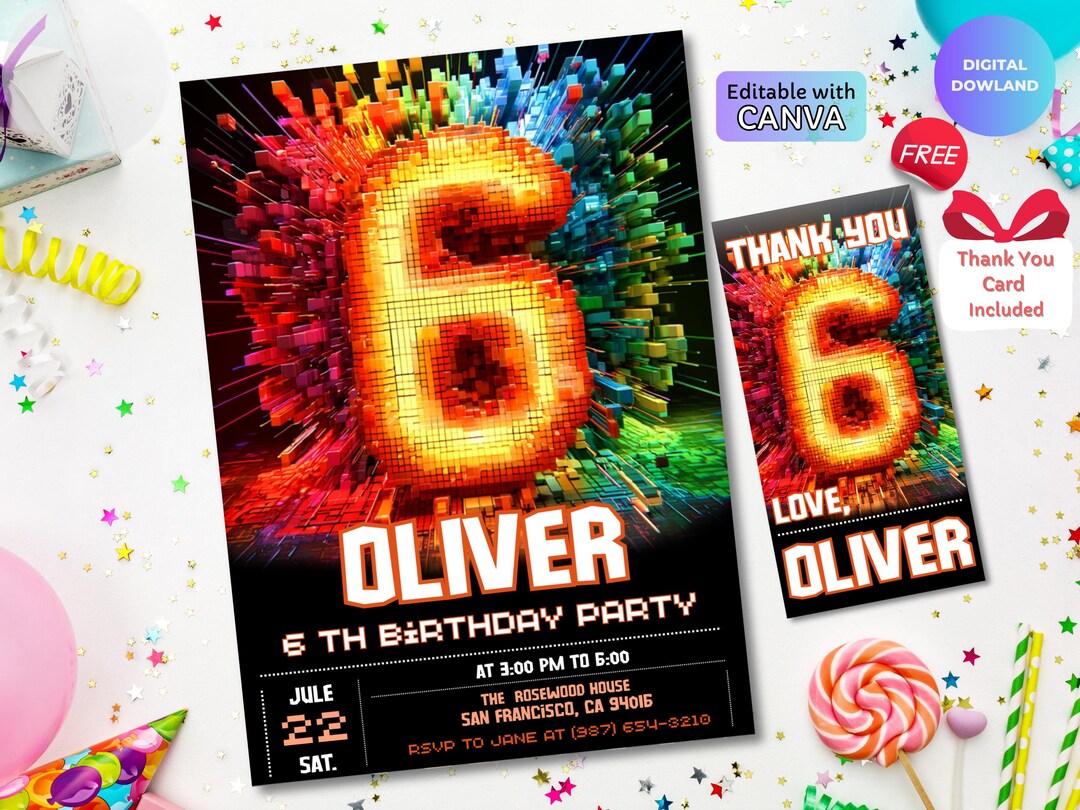 6th Birthday Invitation, Editable Kids Party Template, Building Blocks ...