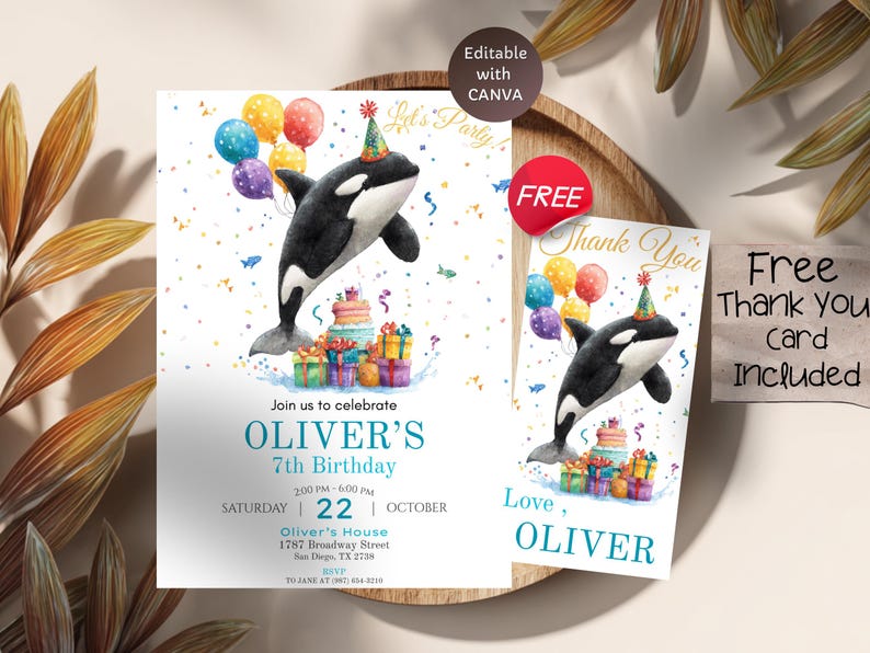 Orca Birthday Invitation, Under the Sea Party, Whale Kids Birthday ...