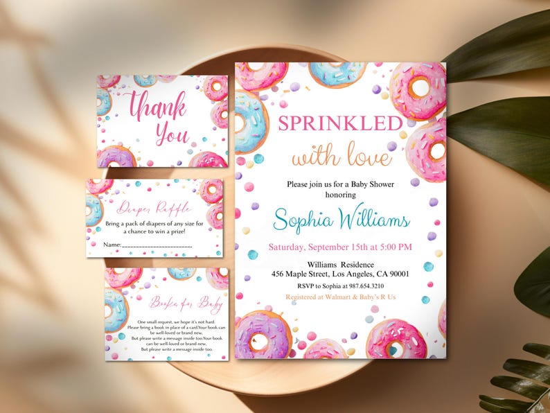 Donut Baby Shower Invitation Bundle, Sprinkled With Love Girl Baby ...