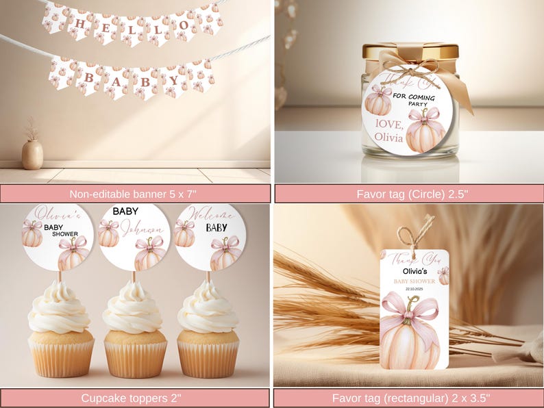 Editable Pumpkin Baby Shower Bundle, Little Pumpkin Girl Baby Shower ...