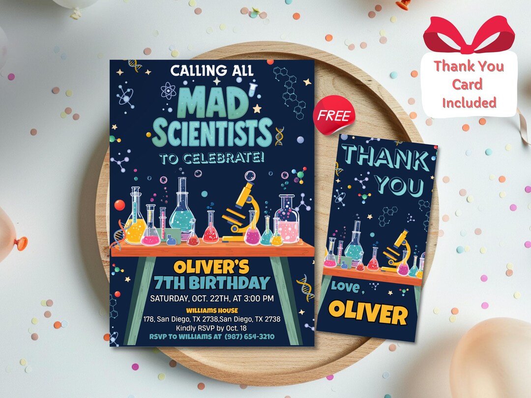 Mad Science Birthday Invitation, Colorful Science Party Invite ...