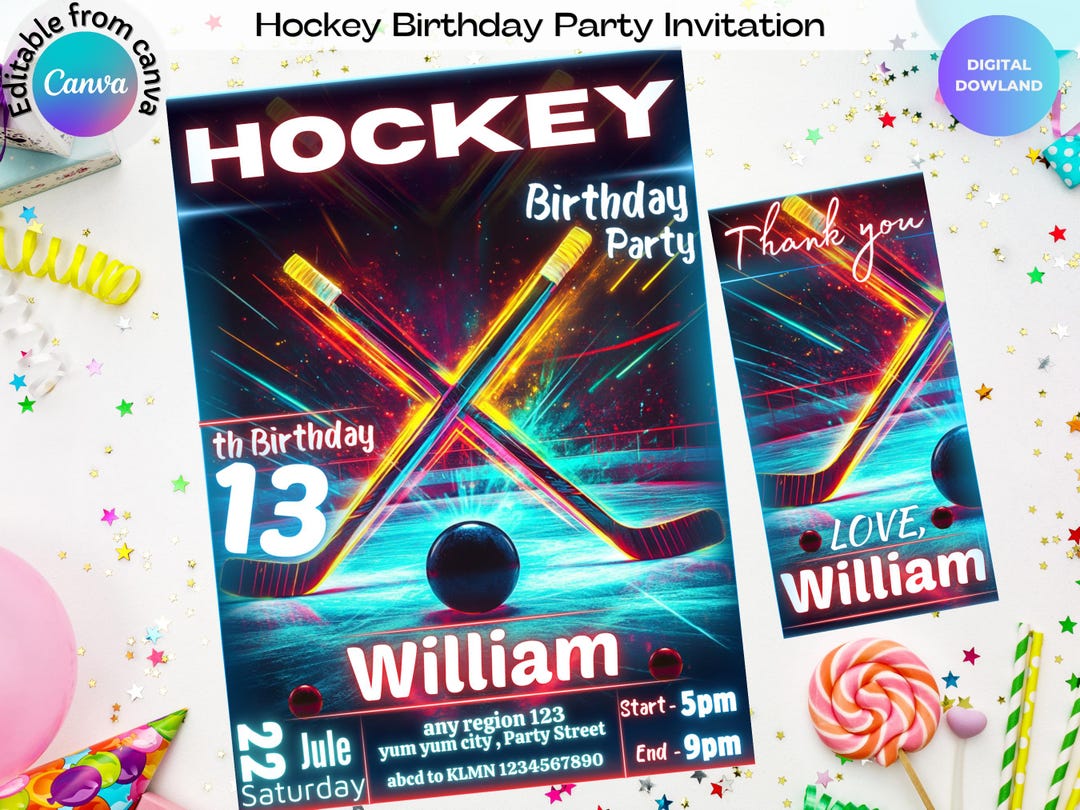 Editable Hockey Birthday Invitation Template, Hockey Ticket Birthday ...