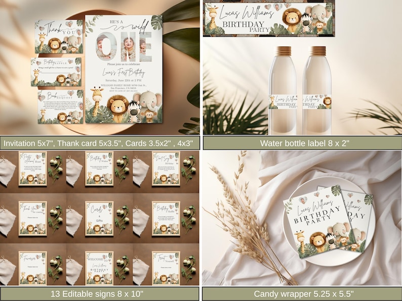 Wild One Birthday Invitation Bundle, Photo Birthday Decor, Safari First ...