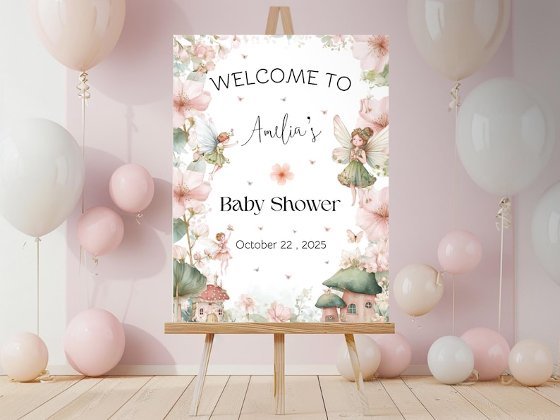 Editable Fairy Baby Shower Welcome Sign, Wildflower Fairy Baby Poster ...
