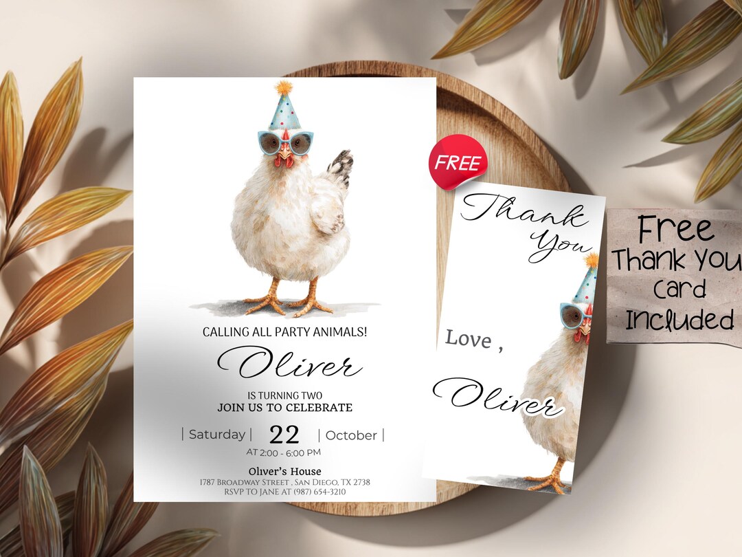Cute Chicken Birthday Invitation, Farm Animal Birthday Invite, Editable ...